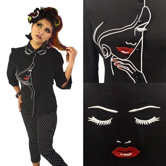 Banned Apparel | Tops | Banned Model Face Embroidered Blouse | Poshmark